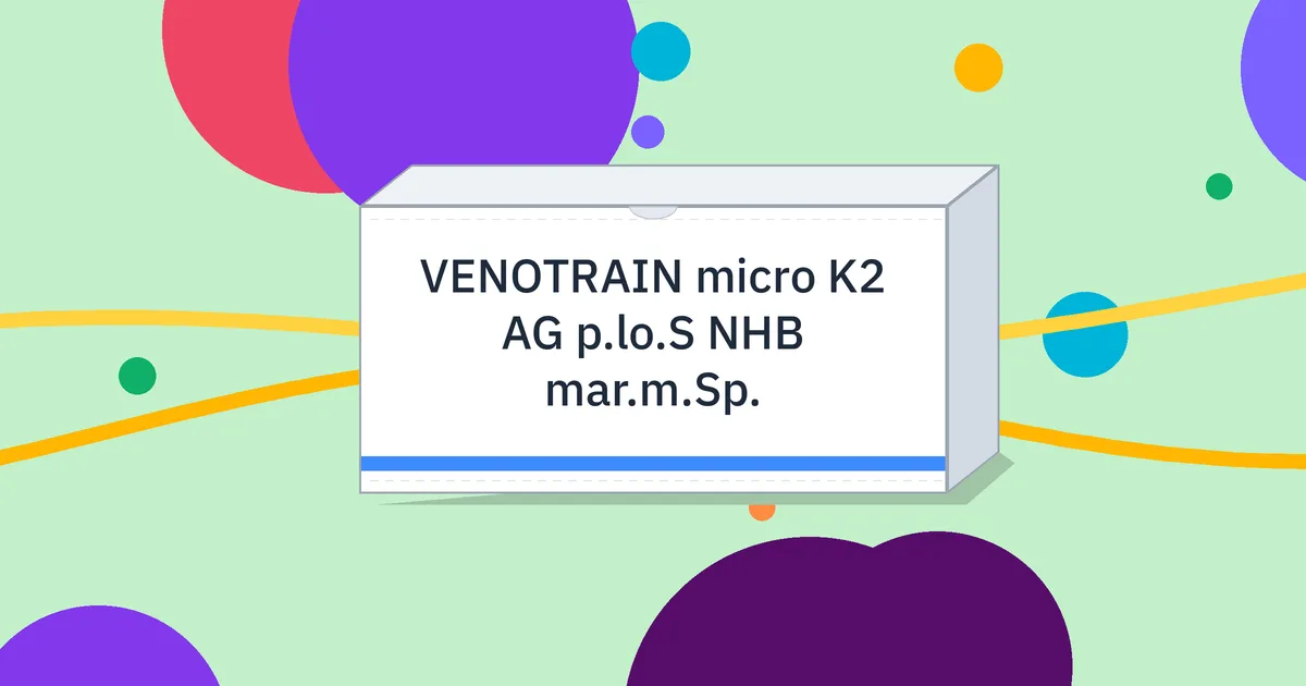 Symbolbild: Packung mit der Aufschrift VENOTRAIN micro K2 AG p.lo.S NHB mar.m.Sp. (PZN 06699395) – Verfügbarkeit und Bezug in Apotheken in Frankfurt am Main