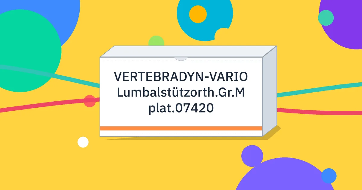 Symbolbild: Packung mit der Aufschrift VERTEBRADYN-VARIO Lumbalstützorth.Gr.M plat.07420 (PZN 10200378) – Verfügbarkeit und Bezug in Apotheken in Frankfurt am Main