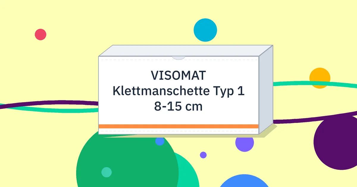 Symbolbild: Packung mit der Aufschrift VISOMAT Klettmanschette Typ 1 8-15 cm (PZN 09786255) – Verfügbarkeit und Bezug in Apotheken in Frankfurt am Main