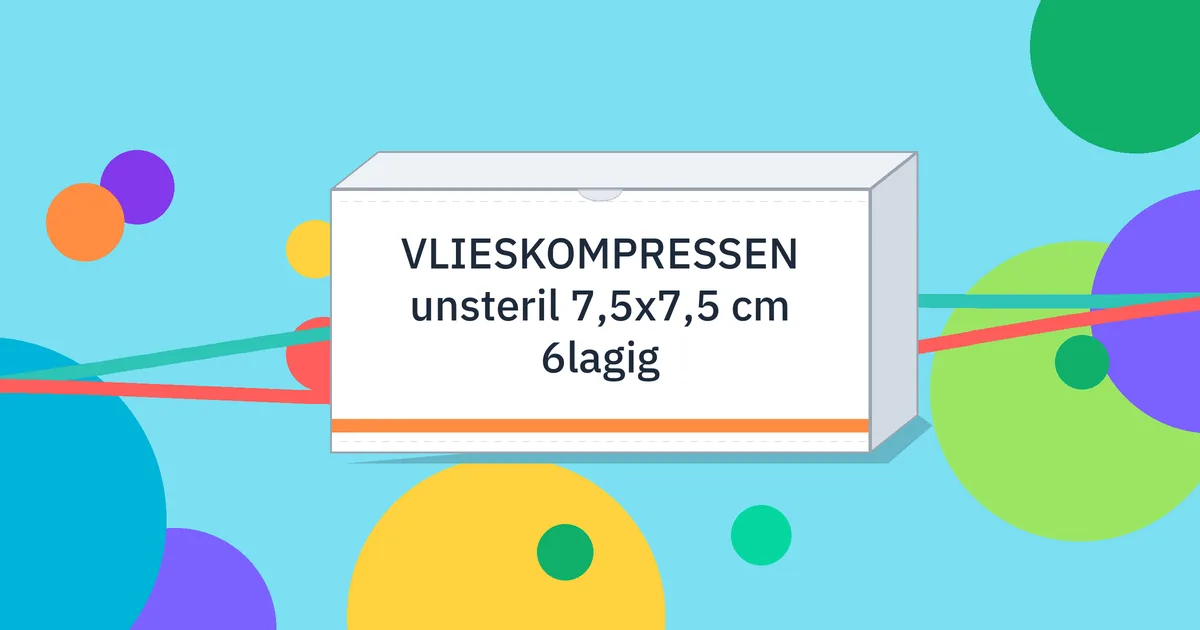 Symbolbild: Packung mit der Aufschrift VLIESKOMPRESSEN unsteril 7,5x7,5 cm 6lagig (PZN 09946233) – Verfügbarkeit und Bezug in Apotheken in Frankfurt am Main