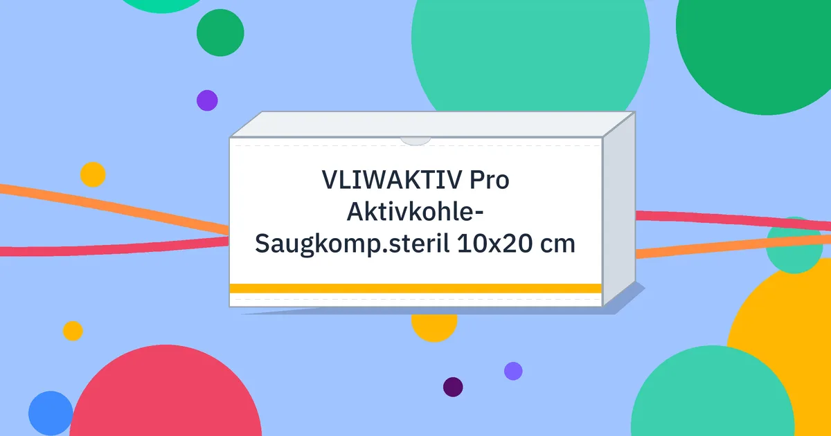 Symbolbild: Packung mit der Aufschrift VLIWAKTIV Pro Aktivkohle-Saugkomp.steril 10x20 cm (PZN 18254439) – Verfügbarkeit und Bezug in Apotheken in Frankfurt am Main