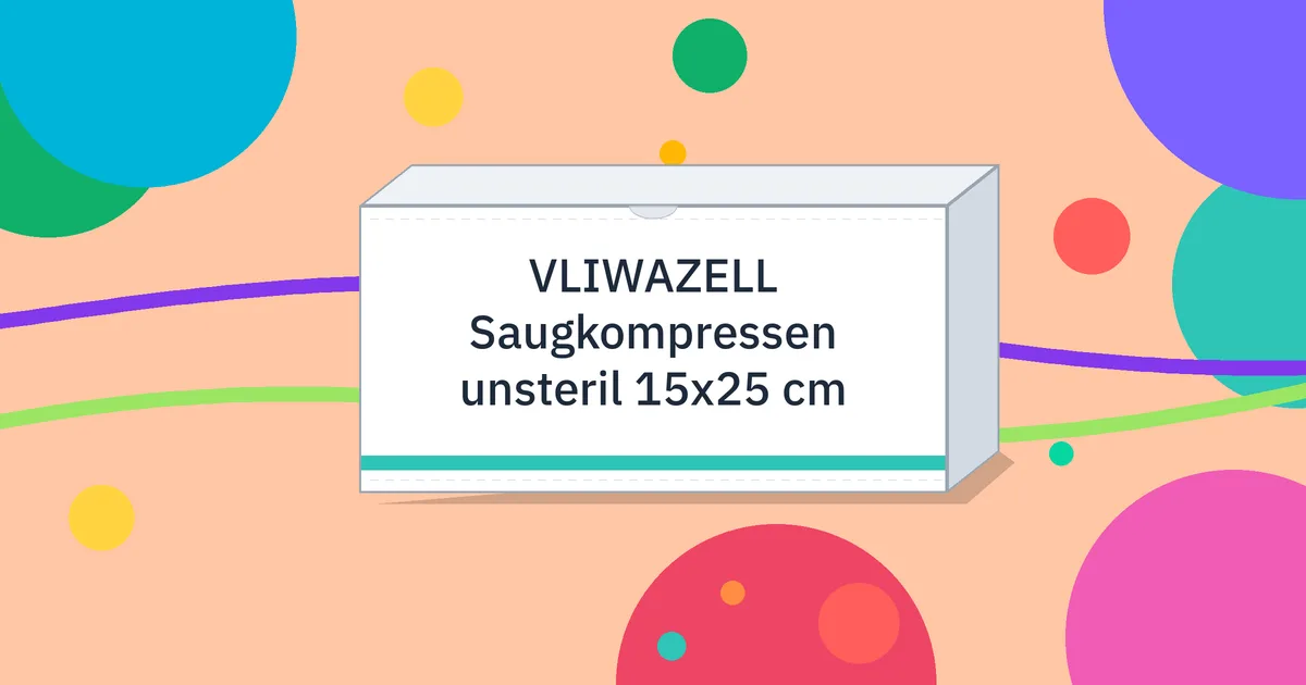 Symbolbild: Packung mit der Aufschrift VLIWAZELL Saugkompressen unsteril 15x25 cm (PZN 05855580) – Verfügbarkeit und Bezug in Apotheken in Frankfurt am Main