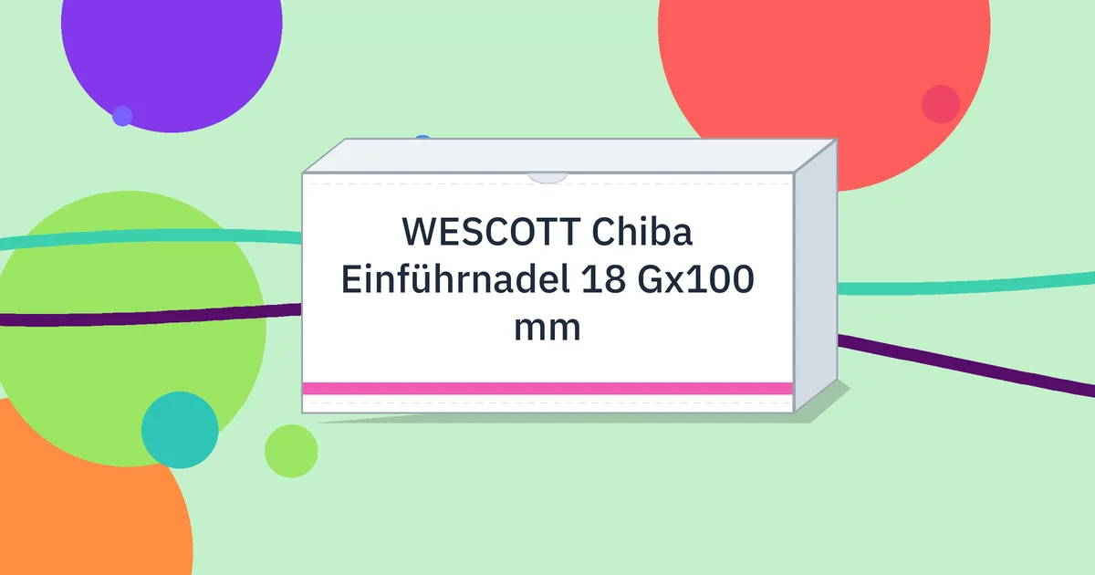Symbolbild: Packung mit der Aufschrift WESCOTT Chiba Einführnadel 18 Gx100 mm (PZN 16920607) – Verfügbarkeit und Bezug in Apotheken in Frankfurt am Main