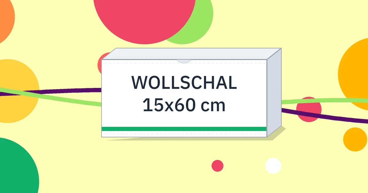 Symbolbild: Packung mit der Aufschrift WOLLSCHAL 15x60 cm (PZN 09783179) – Verfügbarkeit und Bezug in Apotheken in Frankfurt am Main