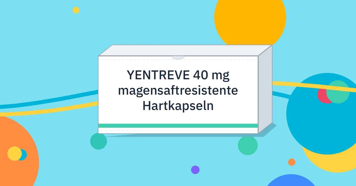 Symbolbild: Packung mit der Aufschrift YENTREVE 40 mg magensaftresistente Hartkapseln (PZN 00021539) – Verfügbarkeit und Bezug in Apotheken in Frankfurt am Main