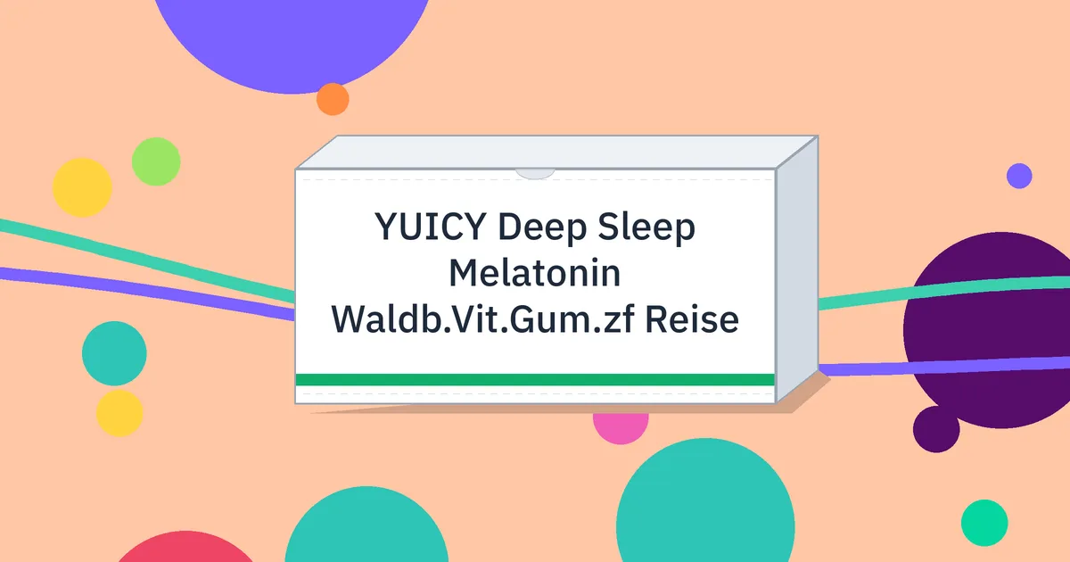 Symbolbild: Packung mit der Aufschrift YUICY Deep Sleep Melatonin Waldb.Vit.Gum.zf Reise (PZN 19079352) – Verfügbarkeit und Bezug in Apotheken in Frankfurt am Main