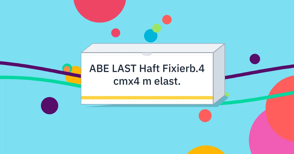 Symbolbild: Packung mit der Aufschrift ABE LAST Haft Fixierb.4 cmx4 m elast. (PZN 04019746) – Verfügbarkeit und Bezug in Apotheken in Frankfurt am Main