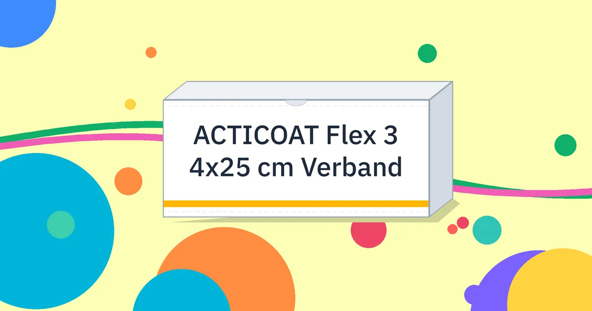 Symbolbild: Packung mit der Aufschrift ACTICOAT Flex 3 4x25 cm Verband (PZN 02646634) – Verfügbarkeit und Bezug in Apotheken in Frankfurt am Main