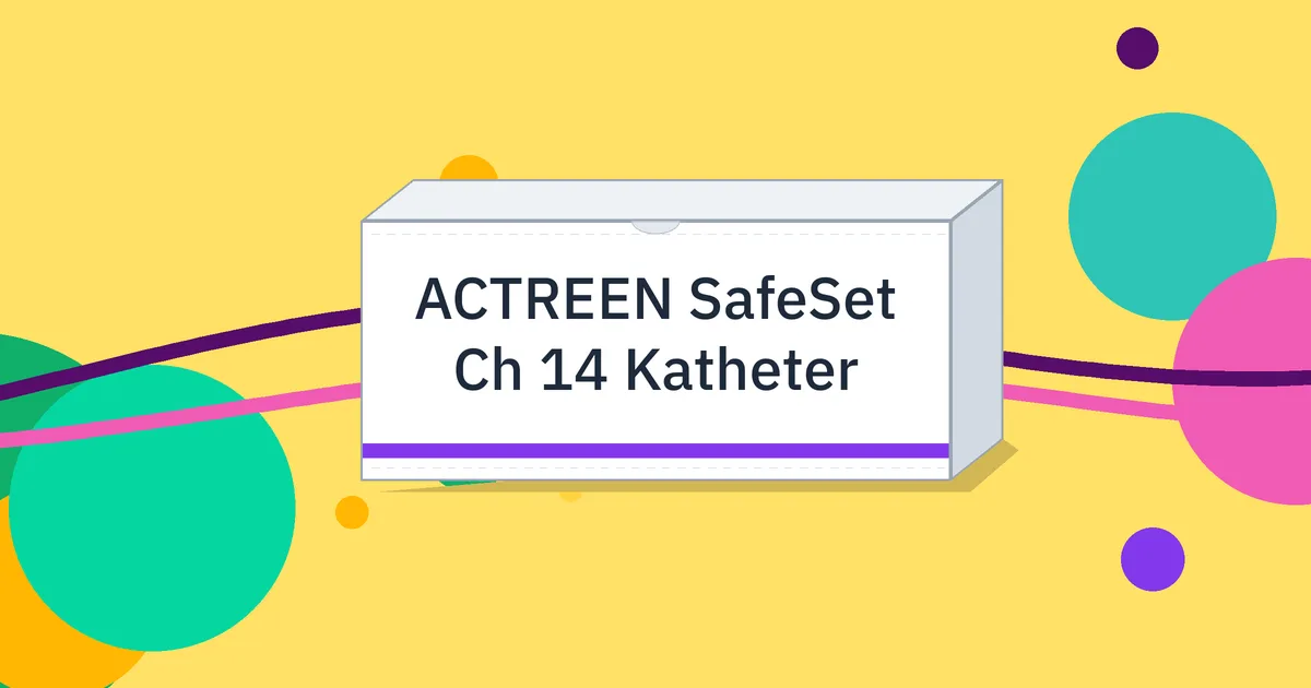 Symbolbild: Packung mit der Aufschrift ACTREEN SafeSet Ch 14 Katheter (PZN 06970076) – Verfügbarkeit und Bezug in Apotheken in Frankfurt am Main