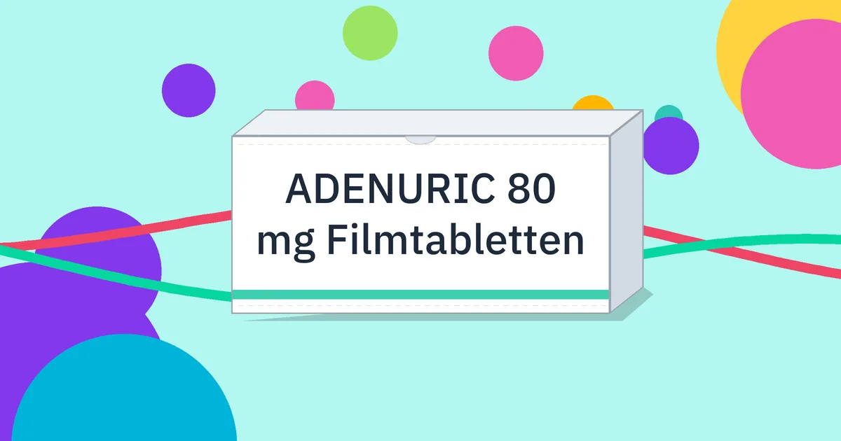 Symbolbild: Packung mit der Aufschrift ADENURIC 80 mg Filmtabletten (PZN 17969225) – Verfügbarkeit und Bezug in Apotheken in Frankfurt am Main