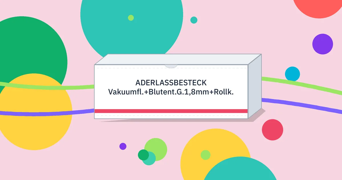 Symbolbild: Packung mit der Aufschrift ADERLASSBESTECK Vakuumfl.+Blutent.G.1,8mm+Rollk. (PZN 08841704) – Verfügbarkeit und Bezug in Apotheken in Frankfurt am Main
