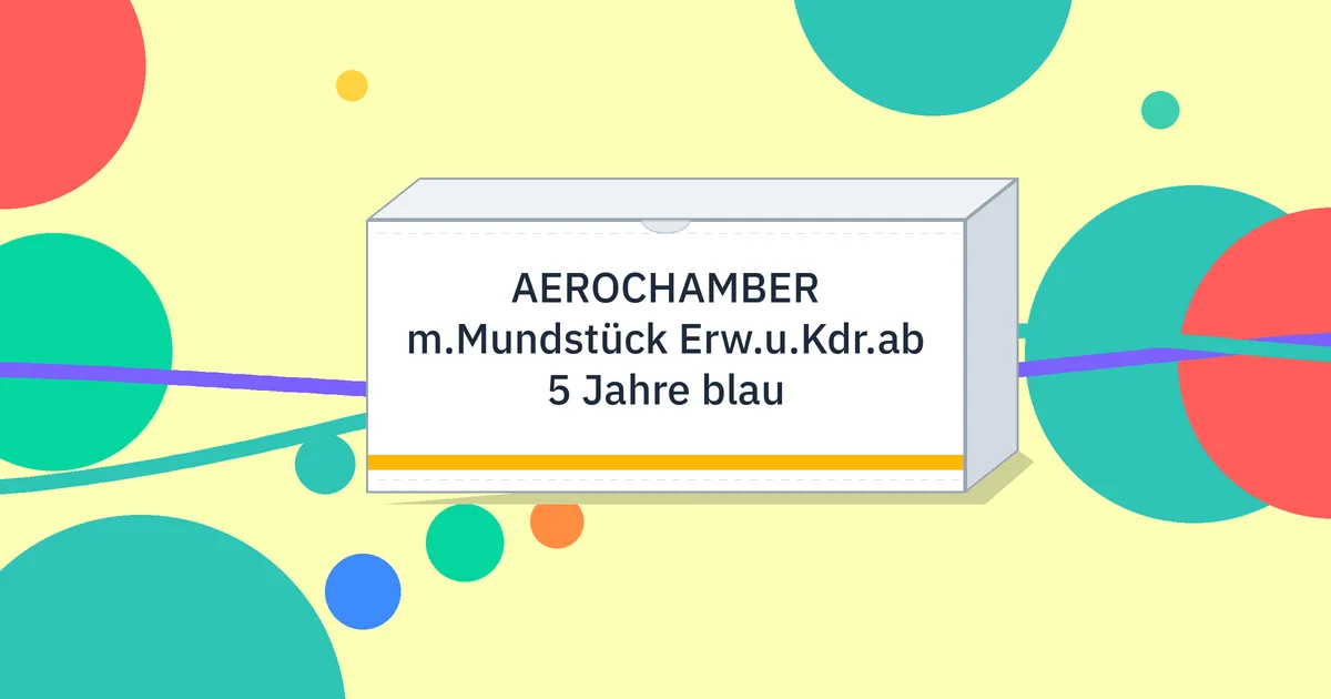 Symbolbild: Packung mit der Aufschrift AEROCHAMBER m.Mundstück Erw.u.Kdr.ab 5 Jahre blau (PZN 09374073) – Verfügbarkeit und Bezug in Apotheken in Frankfurt am Main