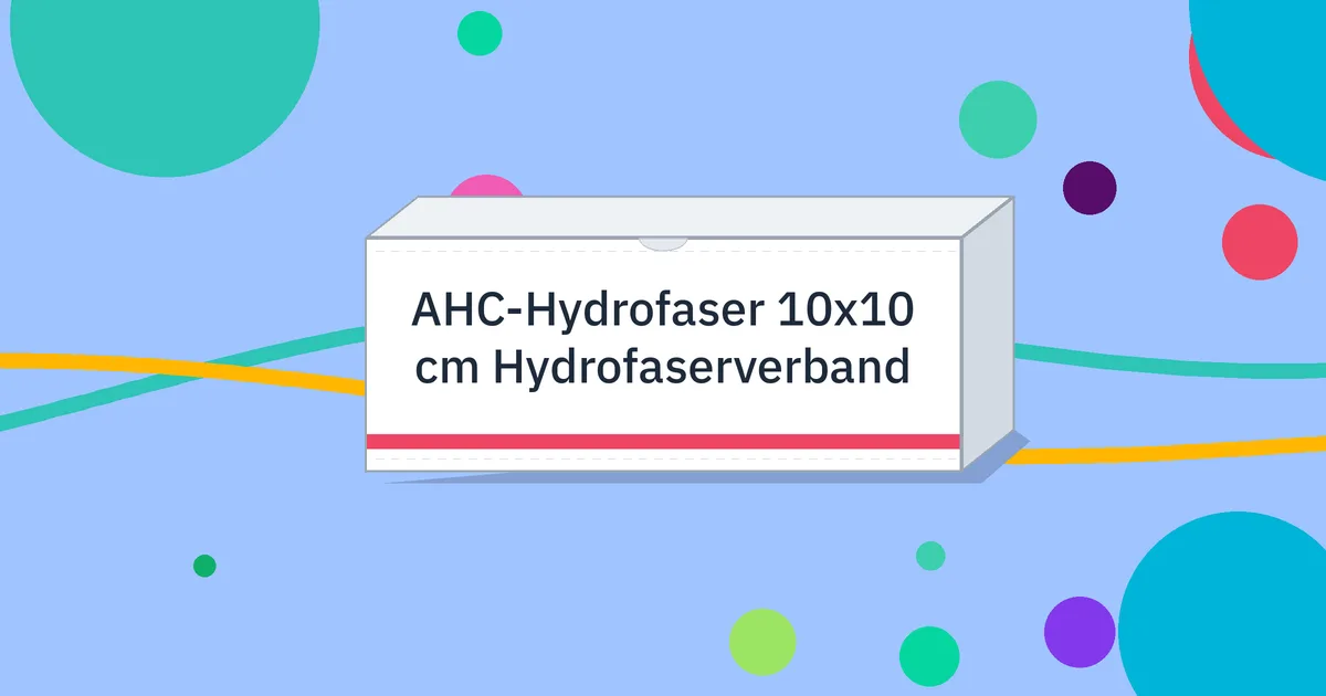 Symbolbild: Packung mit der Aufschrift AHC-Hydrofaser 10x10 cm Hydrofaserverband (PZN 19827564) – Verfügbarkeit und Bezug in Apotheken in Frankfurt am Main