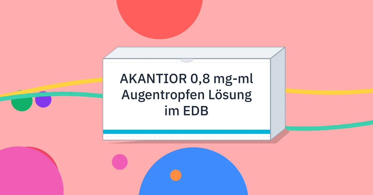 Symbolbild: Packung mit der Aufschrift AKANTIOR 0,8 mg-ml Augentropfen Lösung im EDB (PZN 19414141) – Verfügbarkeit und Bezug in Apotheken in Frankfurt am Main