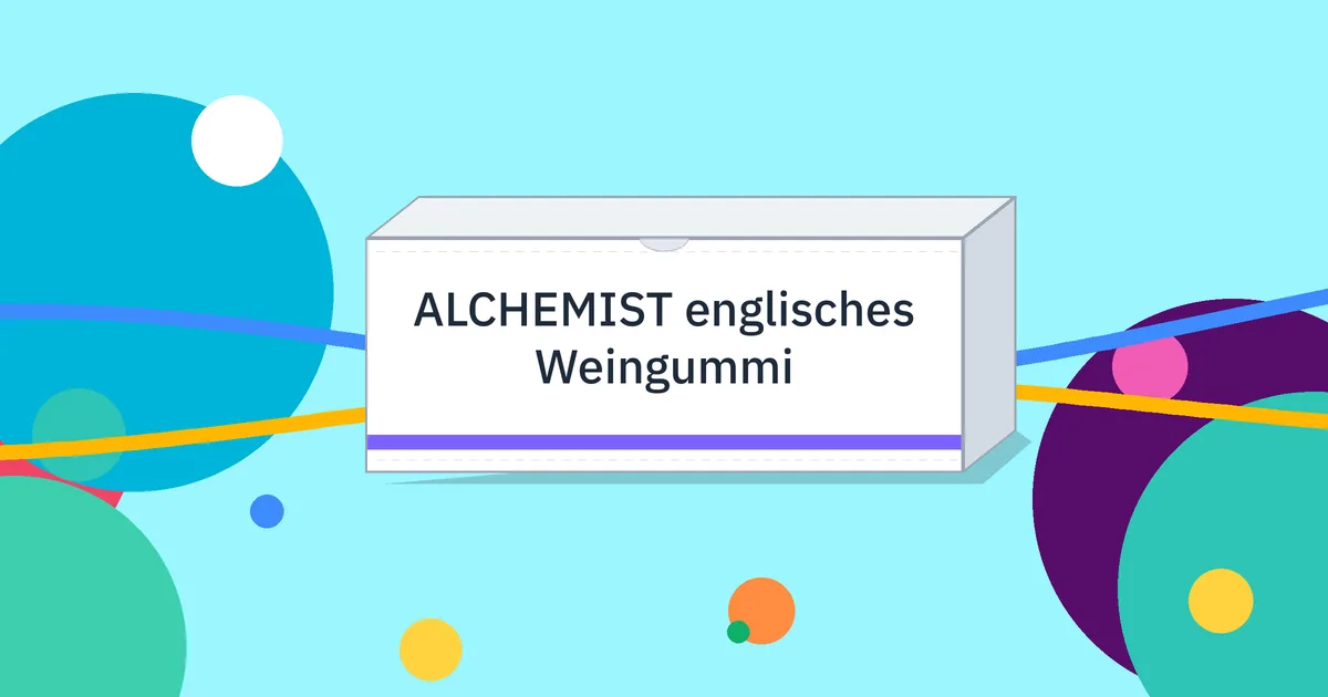 Symbolbild: Packung mit der Aufschrift ALCHEMIST englisches Weingummi (PZN 11848785) – Verfügbarkeit und Bezug in Apotheken in Frankfurt am Main