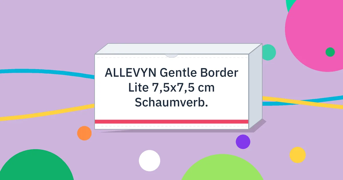 Symbolbild: Packung mit der Aufschrift ALLEVYN Gentle Border Lite 7,5x7,5 cm Schaumverb. (PZN 10828183) – Verfügbarkeit und Bezug in Apotheken in Frankfurt am Main