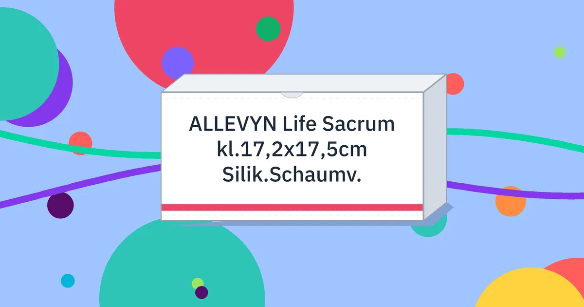 Symbolbild: Packung mit der Aufschrift ALLEVYN Life Sacrum kl.17,2x17,5cm Silik.Schaumv. (PZN 18051400) – Verfügbarkeit und Bezug in Apotheken in Frankfurt am Main