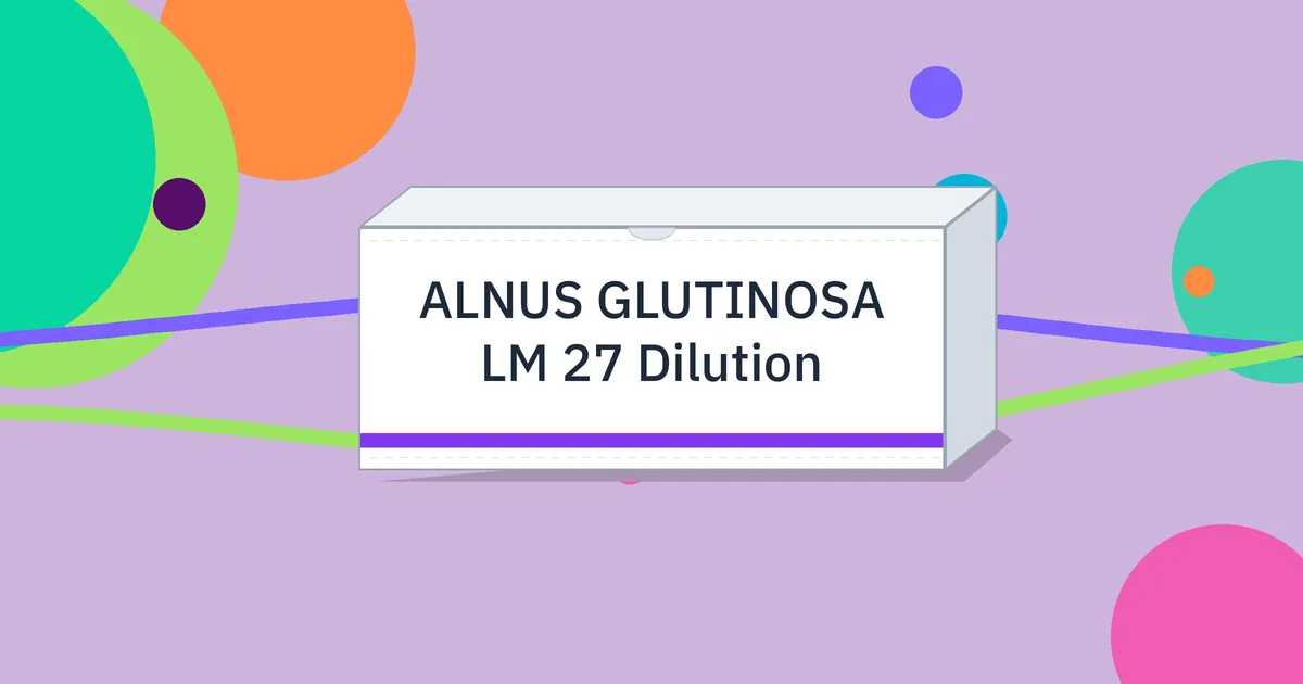 Symbolbild: Packung mit der Aufschrift ALNUS GLUTINOSA LM 27 Dilution (PZN 13312675) – Verfügbarkeit und Bezug in Apotheken in Frankfurt am Main