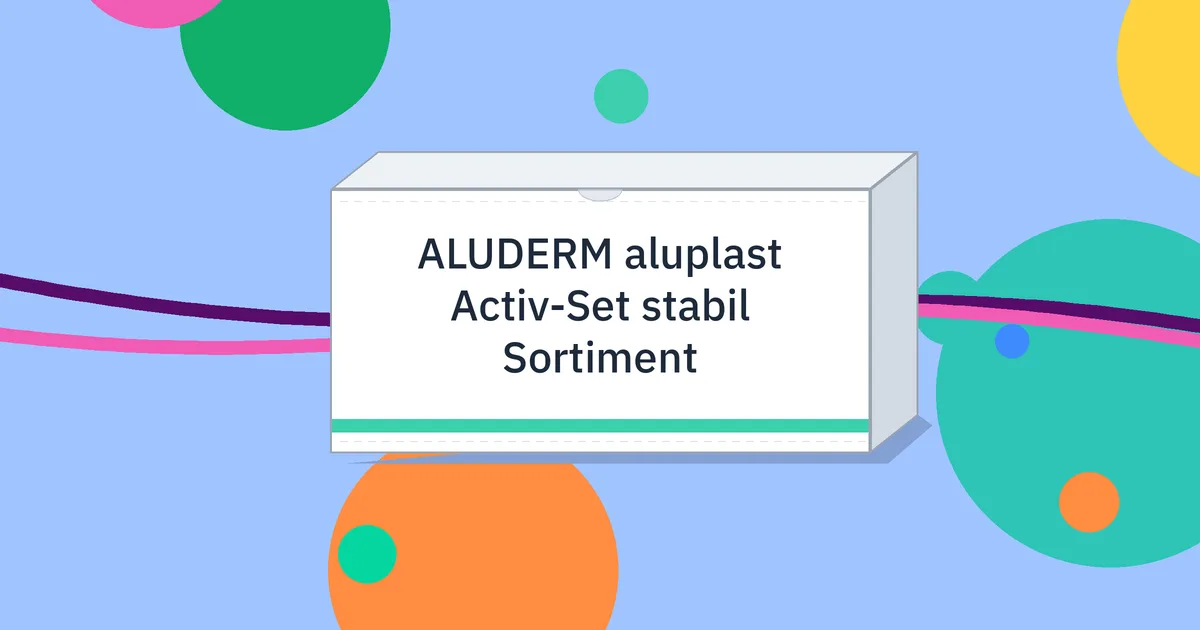 Symbolbild: Packung mit der Aufschrift ALUDERM aluplast Activ-Set stabil Sortiment (PZN 11103246) – Verfügbarkeit und Bezug in Apotheken in Frankfurt am Main