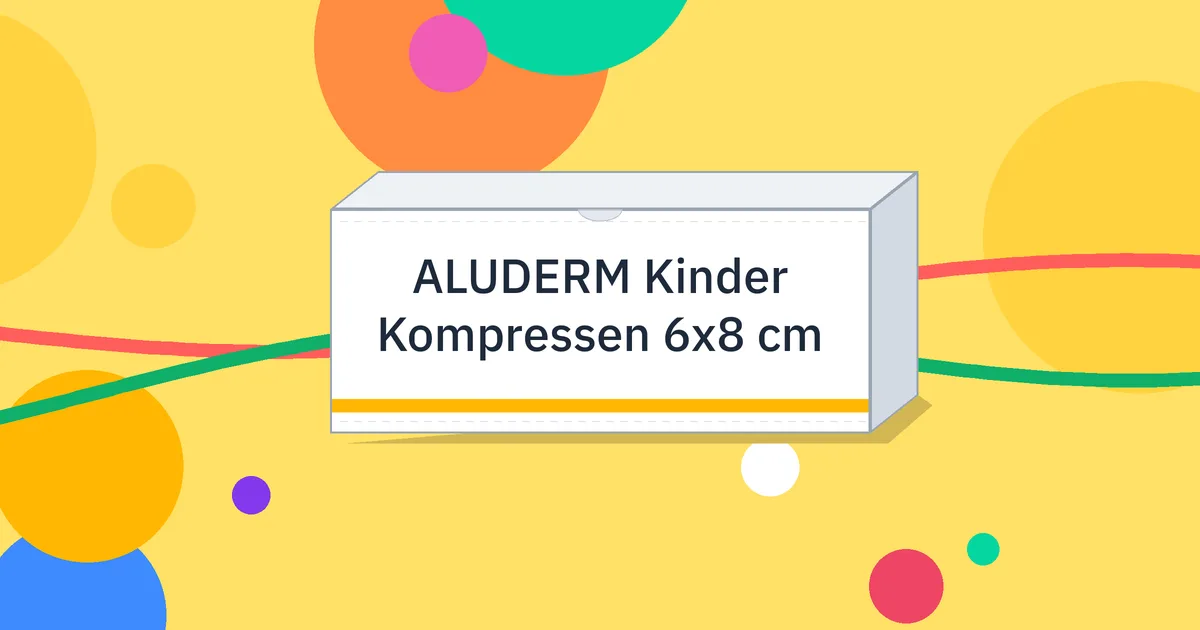 Symbolbild: Packung mit der Aufschrift ALUDERM Kinder Kompressen 6x8 cm (PZN 00118606) – Verfügbarkeit und Bezug in Apotheken in Frankfurt am Main