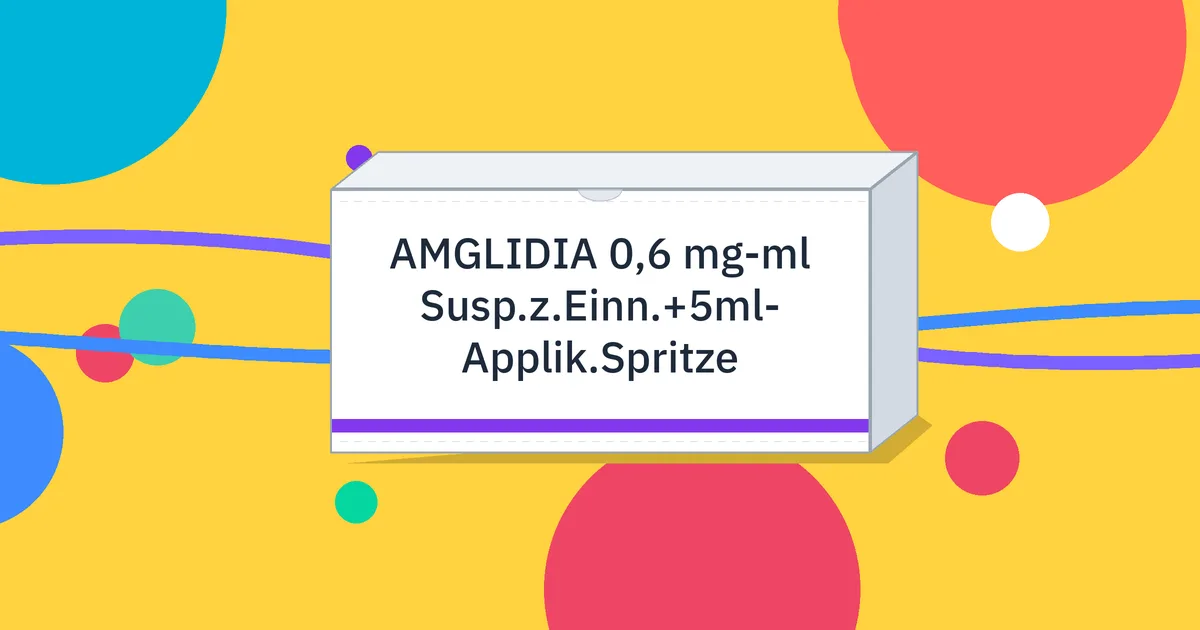Symbolbild: Packung mit der Aufschrift AMGLIDIA 0,6 mg-ml Susp.z.Einn.+5ml-Applik.Spritze (PZN 19173393) – Verfügbarkeit und Bezug in Apotheken in Frankfurt am Main