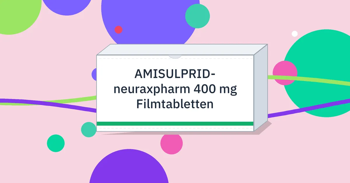 Symbolbild: Packung mit der Aufschrift AMISULPRID-neuraxpharm 400 mg Filmtabletten (PZN 03836696) – Verfügbarkeit und Bezug in Apotheken in Frankfurt am Main