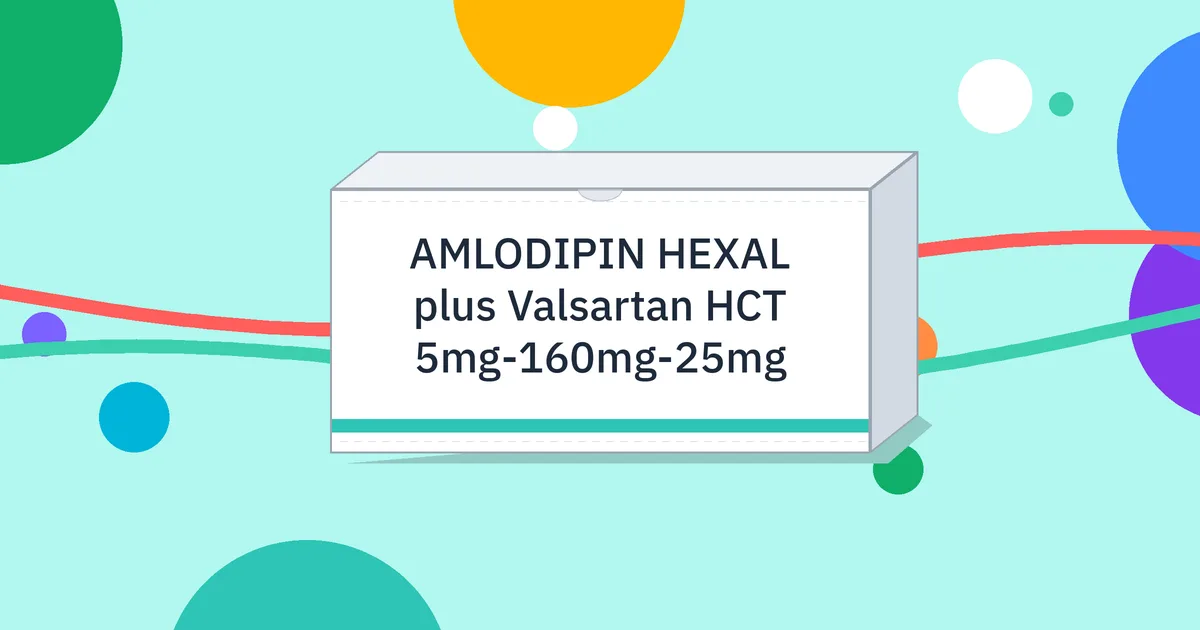 Symbolbild: Packung mit der Aufschrift AMLODIPIN HEXAL plus Valsartan HCT 5mg-160mg-25mg (PZN 15824942) – Verfügbarkeit und Bezug in Apotheken in Frankfurt am Main
