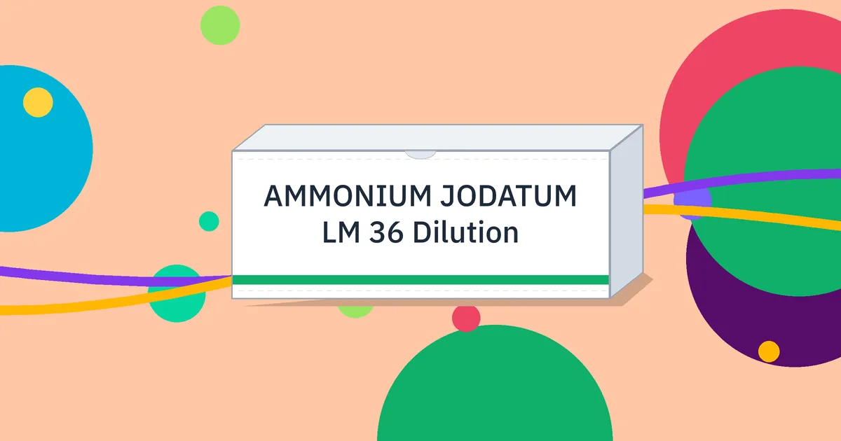 Symbolbild: Packung mit der Aufschrift AMMONIUM JODATUM LM 36 Dilution (PZN 13321562) – Verfügbarkeit und Bezug in Apotheken in Frankfurt am Main
