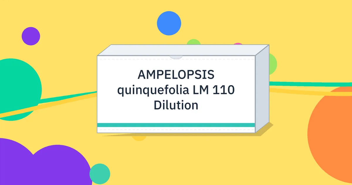 Symbolbild: Packung mit der Aufschrift AMPELOPSIS quinquefolia LM 110 Dilution (PZN 13325399) – Verfügbarkeit und Bezug in Apotheken in Frankfurt am Main