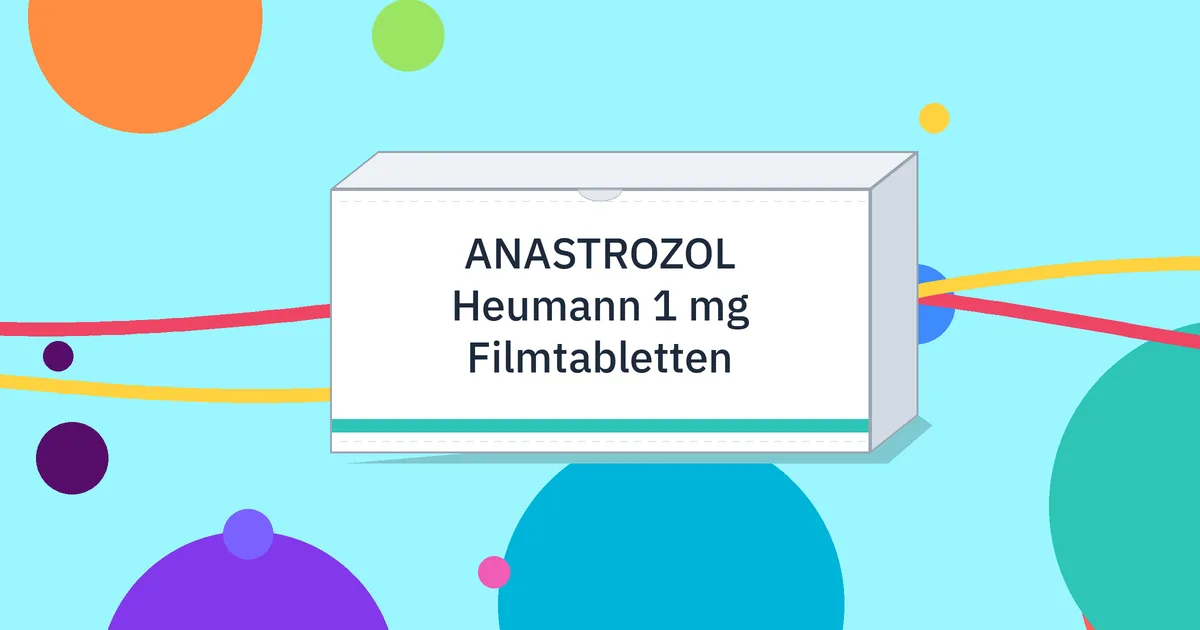 Symbolbild: Packung mit der Aufschrift ANASTROZOL Heumann 1 mg Filmtabletten (PZN 06571904) – Verfügbarkeit und Bezug in Apotheken in Frankfurt am Main
