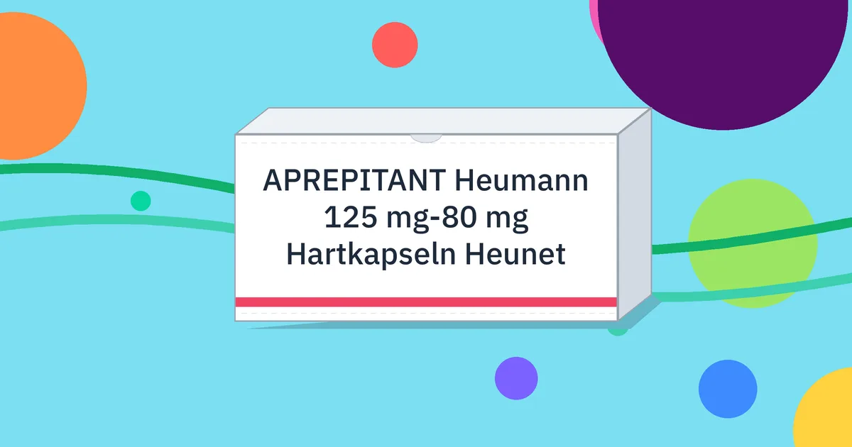 Symbolbild: Packung mit der Aufschrift APREPITANT Heumann 125 mg-80 mg Hartkapseln Heunet (PZN 18093060) – Verfügbarkeit und Bezug in Apotheken in Frankfurt am Main