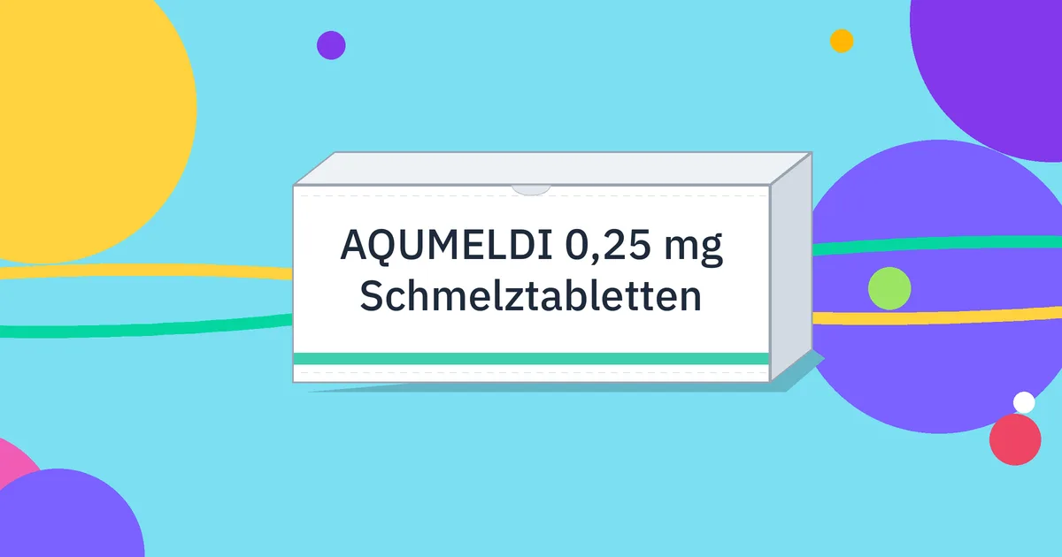 Symbolbild: Packung mit der Aufschrift AQUMELDI 0,25 mg Schmelztabletten (PZN 18437022) – Verfügbarkeit und Bezug in Apotheken in Frankfurt am Main
