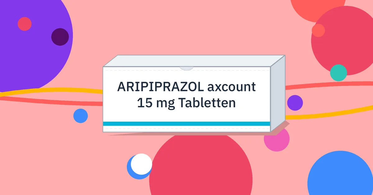 Symbolbild: Packung mit der Aufschrift ARIPIPRAZOL axcount 15 mg Tabletten (PZN 17829688) – Verfügbarkeit und Bezug in Apotheken in Frankfurt am Main