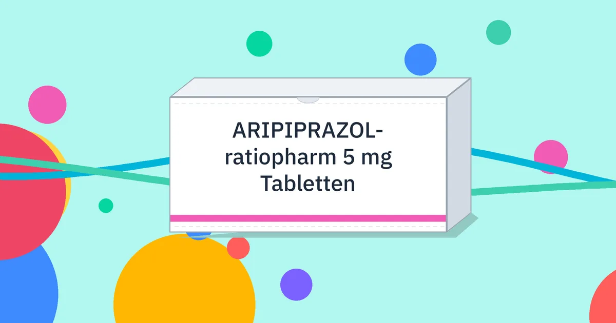 Symbolbild: Packung mit der Aufschrift ARIPIPRAZOL-ratiopharm 5 mg Tabletten (PZN 10308265) – Verfügbarkeit und Bezug in Apotheken in Frankfurt am Main