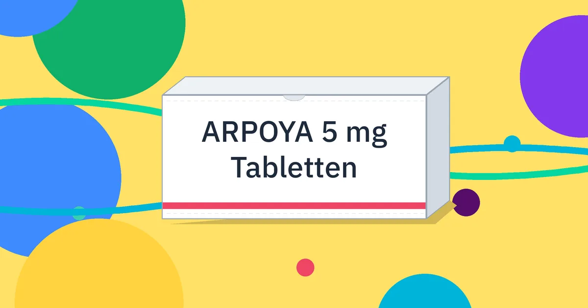 Symbolbild: Packung mit der Aufschrift ARPOYA 5 mg Tabletten (PZN 19118425) – Verfügbarkeit und Bezug in Apotheken in Frankfurt am Main