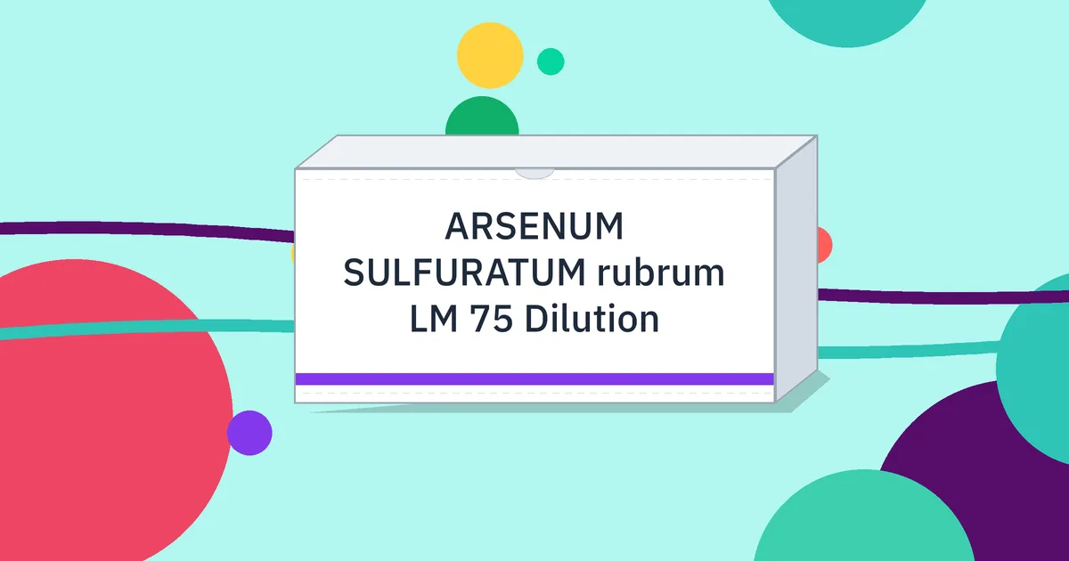 Symbolbild: Packung mit der Aufschrift ARSENUM SULFURATUM rubrum LM 75 Dilution (PZN 12780049) – Verfügbarkeit und Bezug in Apotheken in Frankfurt am Main
