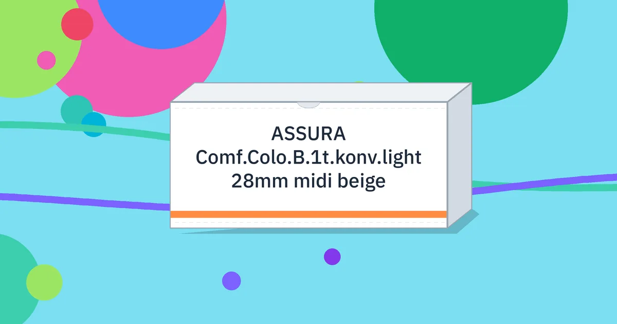 Symbolbild: Packung mit der Aufschrift ASSURA Comf.Colo.B.1t.konv.light 28mm midi beige (PZN 04011495) – Verfügbarkeit und Bezug in Apotheken in Frankfurt am Main
