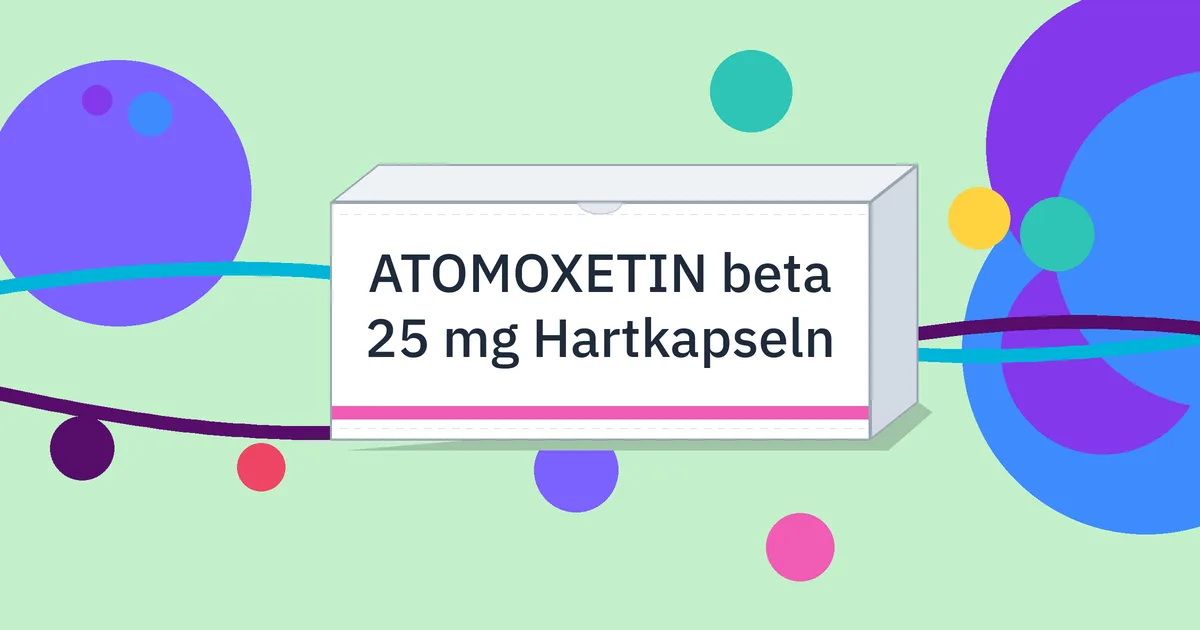 Symbolbild: Packung mit der Aufschrift ATOMOXETIN beta 25 mg Hartkapseln (PZN 14244071) – Verfügbarkeit und Bezug in Apotheken in Frankfurt am Main