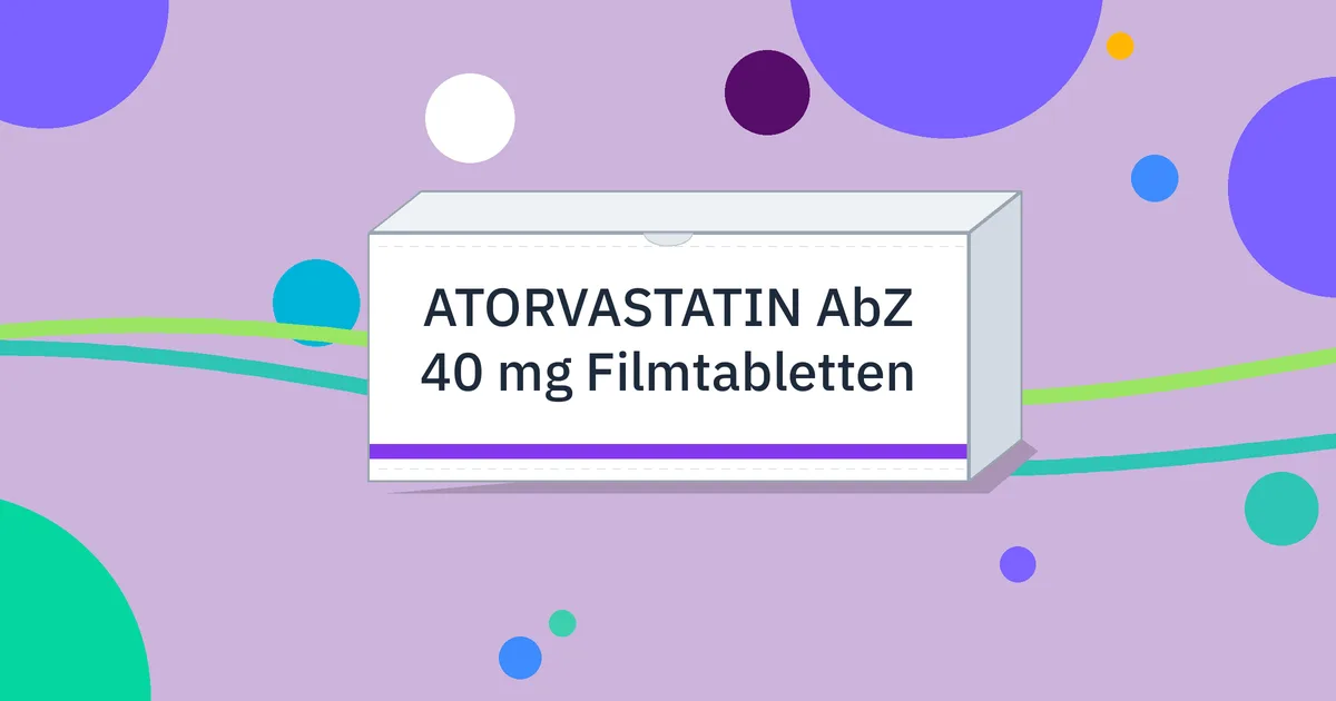 Symbolbild: Packung mit der Aufschrift ATORVASTATIN AbZ 40 mg Filmtabletten (PZN 09374914) – Verfügbarkeit und Bezug in Apotheken in Frankfurt am Main