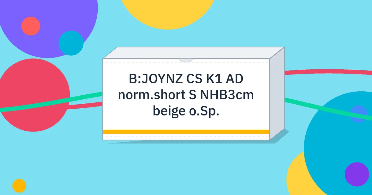 Symbolbild: Packung mit der Aufschrift B:JOYNZ CS K1 AD norm.short S NHB3cm beige o.Sp. (PZN 20526589) – Verfügbarkeit und Bezug in Apotheken in Frankfurt am Main