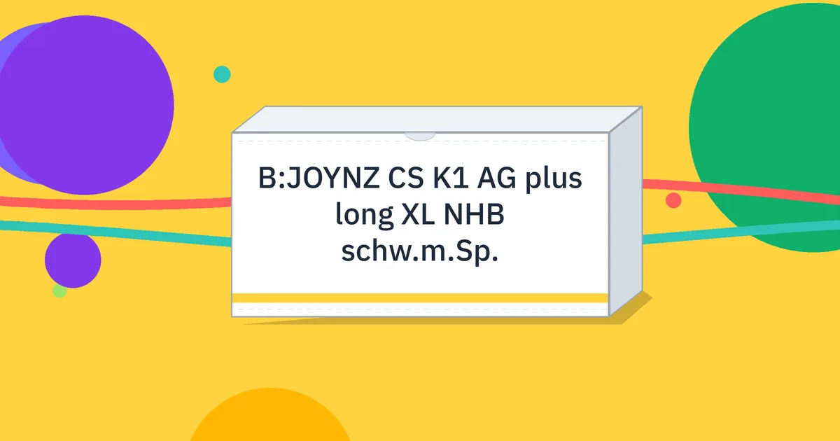 Symbolbild: Packung mit der Aufschrift B:JOYNZ CS K1 AG plus long XL NHB schw.m.Sp. (PZN 20534152) – Verfügbarkeit und Bezug in Apotheken in Frankfurt am Main