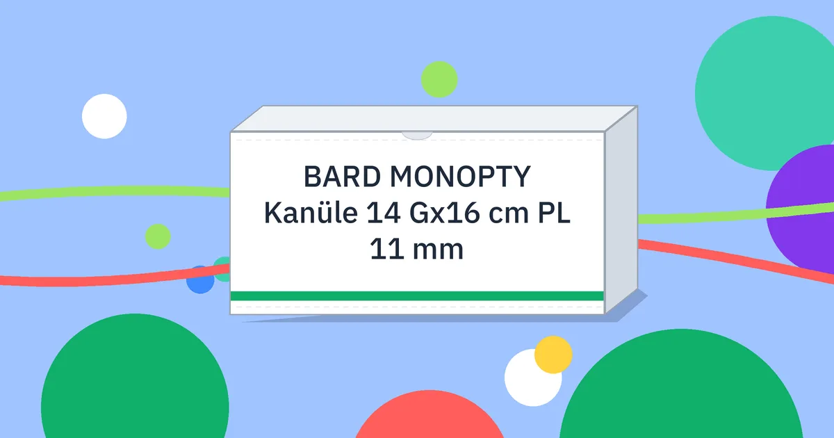 Symbolbild: Packung mit der Aufschrift BARD MONOPTY Kanüle 14 Gx16 cm PL 11 mm (PZN 07780604) – Verfügbarkeit und Bezug in Apotheken in Frankfurt am Main