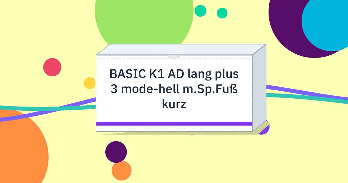 Symbolbild: Packung mit der Aufschrift BASIC K1 AD lang plus 3 mode-hell m.Sp.Fuß kurz (PZN 20257942) – Verfügbarkeit und Bezug in Apotheken in Frankfurt am Main