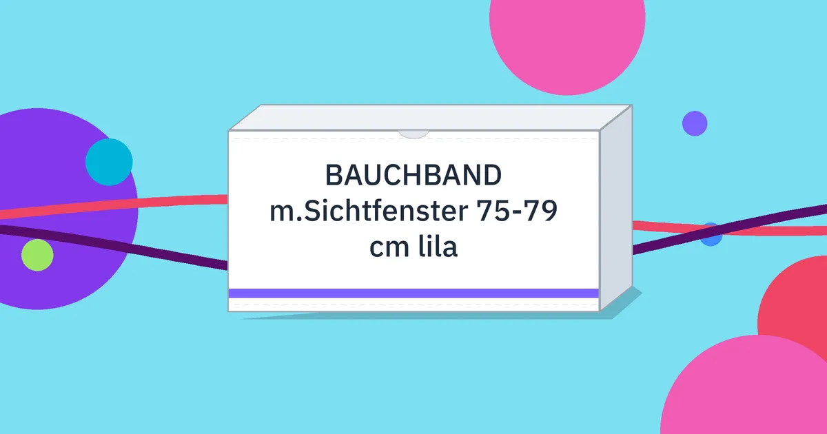 Symbolbild: Packung mit der Aufschrift BAUCHBAND m.Sichtfenster 75-79 cm lila (PZN 12904238) – Verfügbarkeit und Bezug in Apotheken in Frankfurt am Main