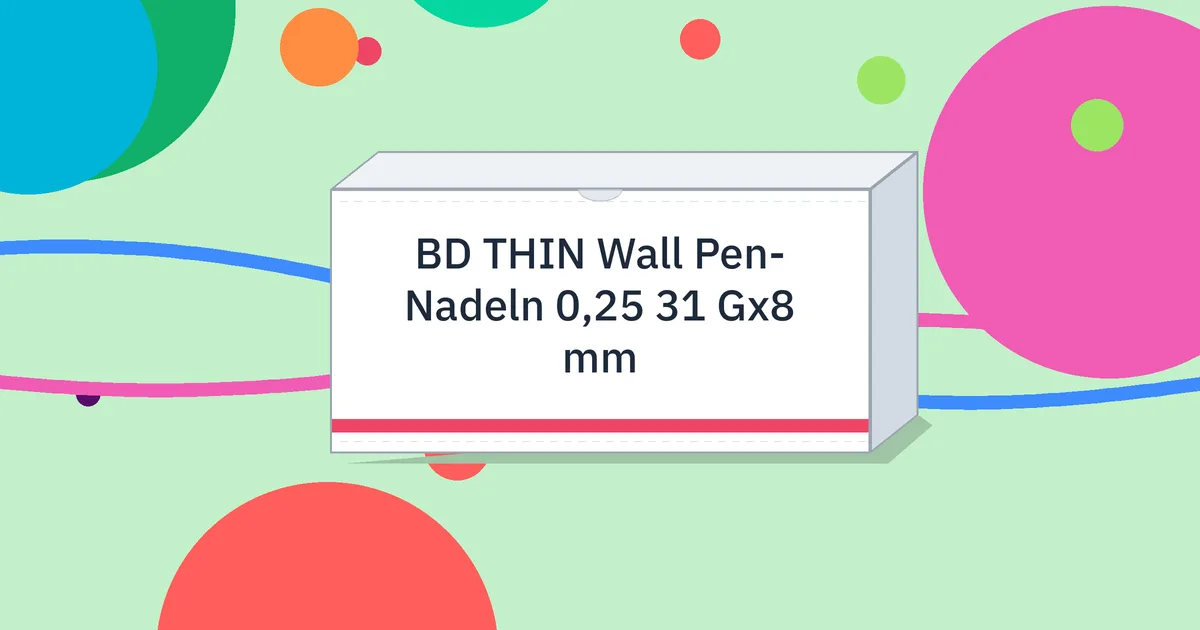 Symbolbild: Packung mit der Aufschrift BD THIN Wall Pen-Nadeln 0,25 31 Gx8 mm (PZN 19461749) – Verfügbarkeit und Bezug in Apotheken in Frankfurt am Main