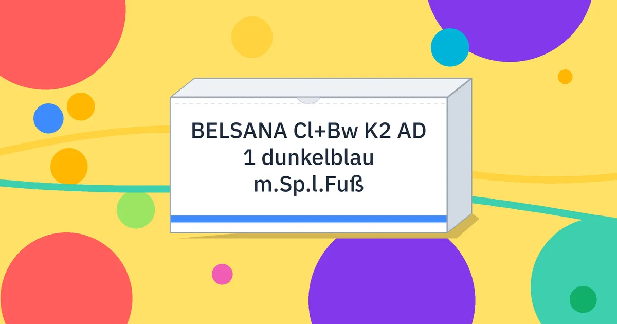 Symbolbild: Packung mit der Aufschrift BELSANA Cl+Bw K2 AD 1 dunkelblau m.Sp.l.Fuß (PZN 15626343) – Verfügbarkeit und Bezug in Apotheken in Frankfurt am Main
