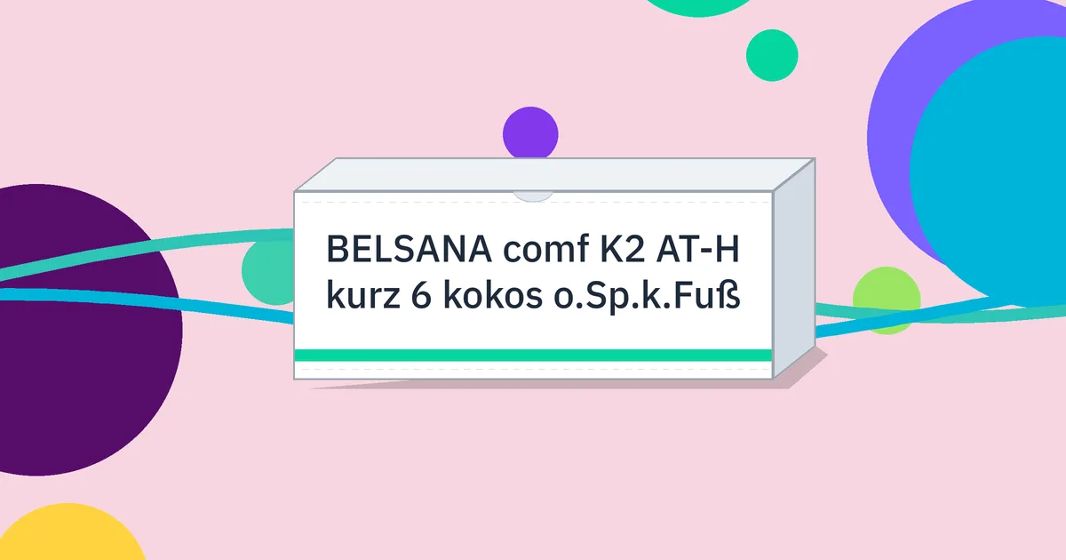 Symbolbild: Packung mit der Aufschrift BELSANA comf K2 AT-H kurz 6 kokos o.Sp.k.Fuß (PZN 12331771) – Verfügbarkeit und Bezug in Apotheken in Frankfurt am Main