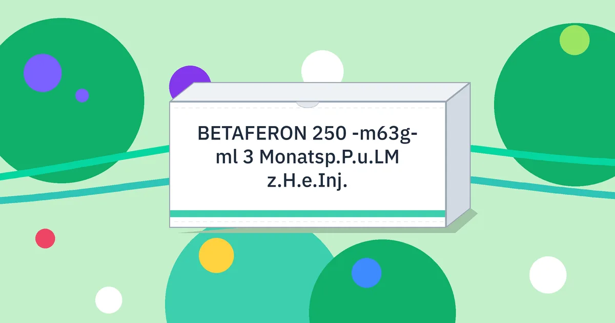 Symbolbild: Packung mit der Aufschrift BETAFERON 250 -m63g-ml 3 Monatsp.P.u.LM z.H.e.Inj. (PZN 10022333) – Verfügbarkeit und Bezug in Apotheken in Frankfurt am Main