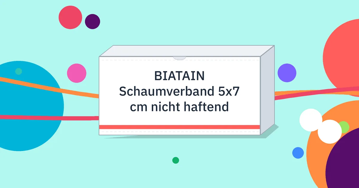 Symbolbild: Packung mit der Aufschrift BIATAIN Schaumverband 5x7 cm nicht haftend (PZN 14331723) – Verfügbarkeit und Bezug in Apotheken in Frankfurt am Main