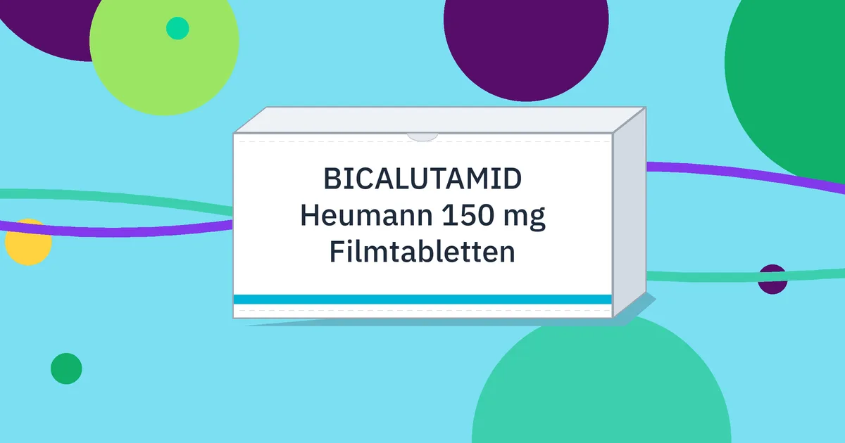 Symbolbild: Packung mit der Aufschrift BICALUTAMID Heumann 150 mg Filmtabletten (PZN 11544068) – Verfügbarkeit und Bezug in Apotheken in Frankfurt am Main